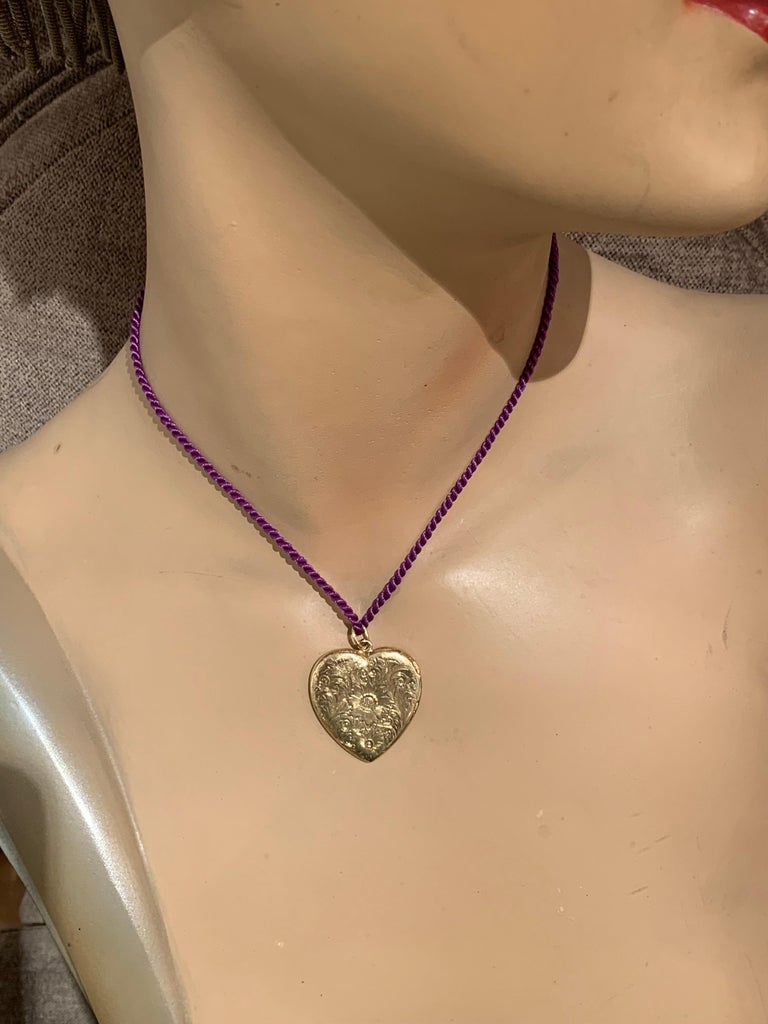 Antique Victorian Heart Locket Pendant 14K Gold Flowers Thistles ...