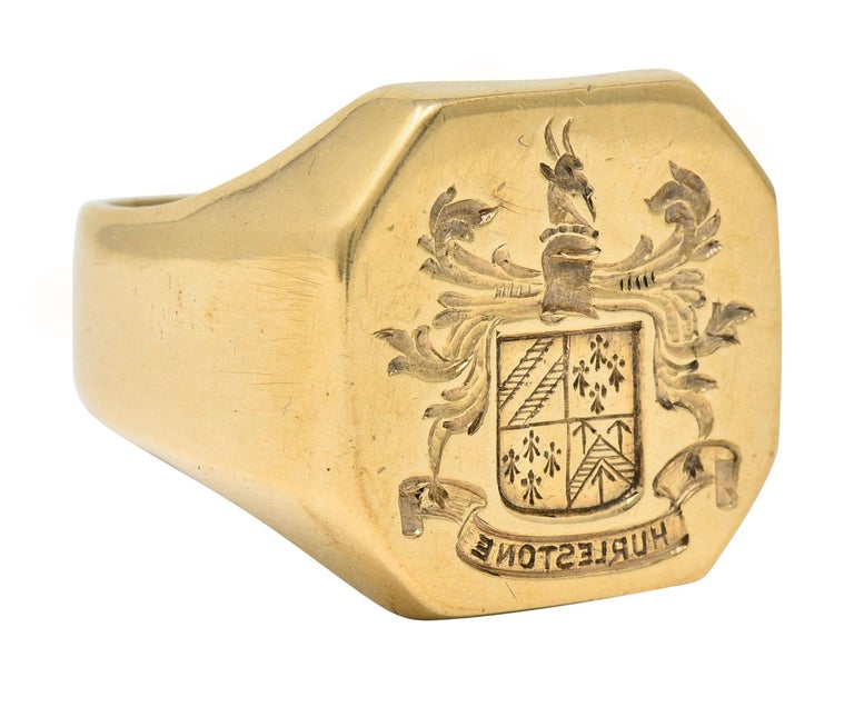 Victorian 14 Karat Gold Men's Heraldry Signet Ring at 1stDibs