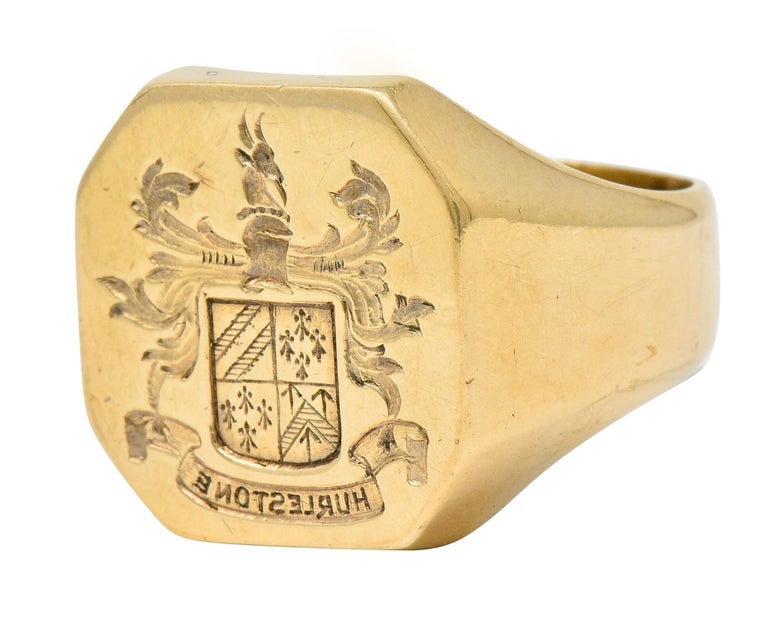 Victorian 14 Karat Gold Men's Heraldry Signet Ring at 1stDibs