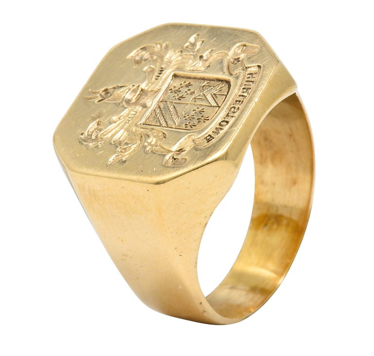 Victorian 14 Karat Gold Men's Heraldry Signet Ring at 1stDibs