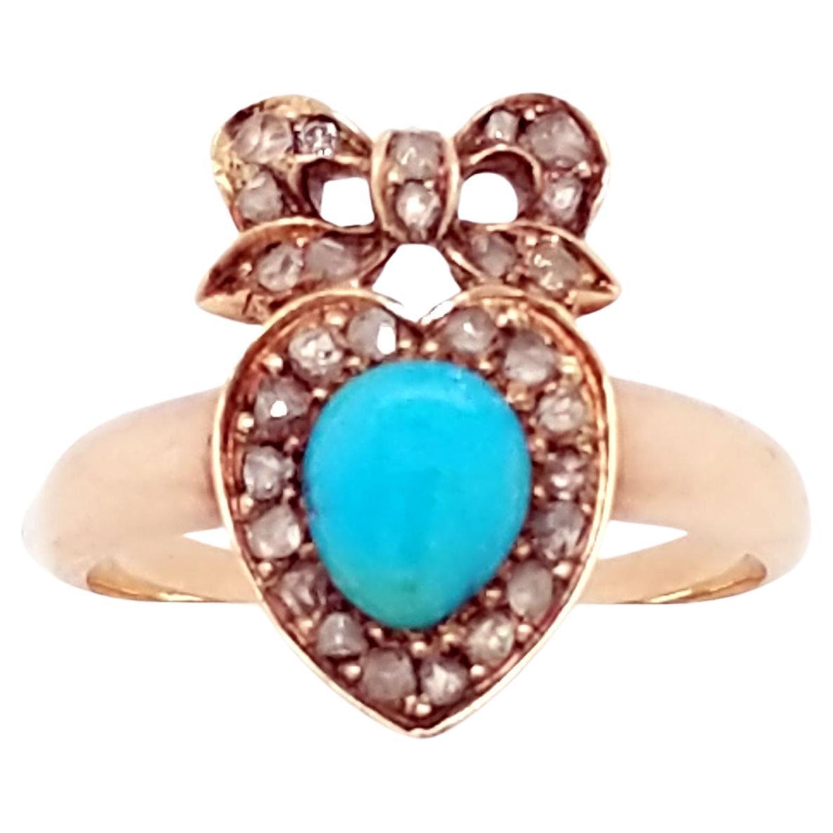 Victorian Turquoise, Diamond and Gold Heart Ring For Sale at 1stDibs