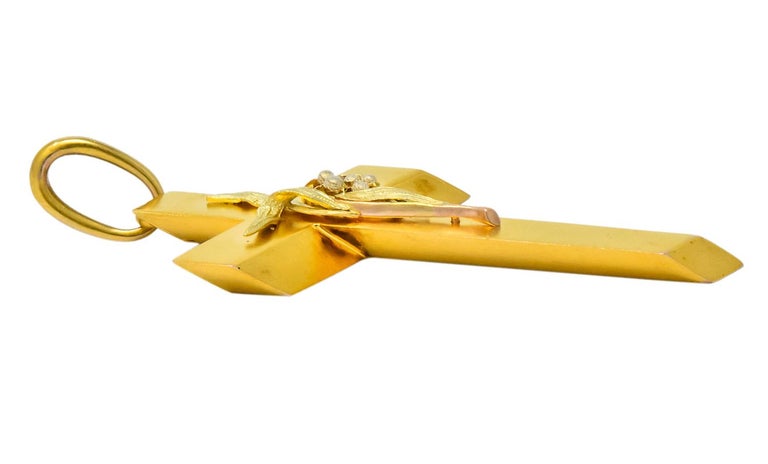 Victorian 14 Karat Tri-Colored Gold Foliate Cross Pendant For Sale at ...