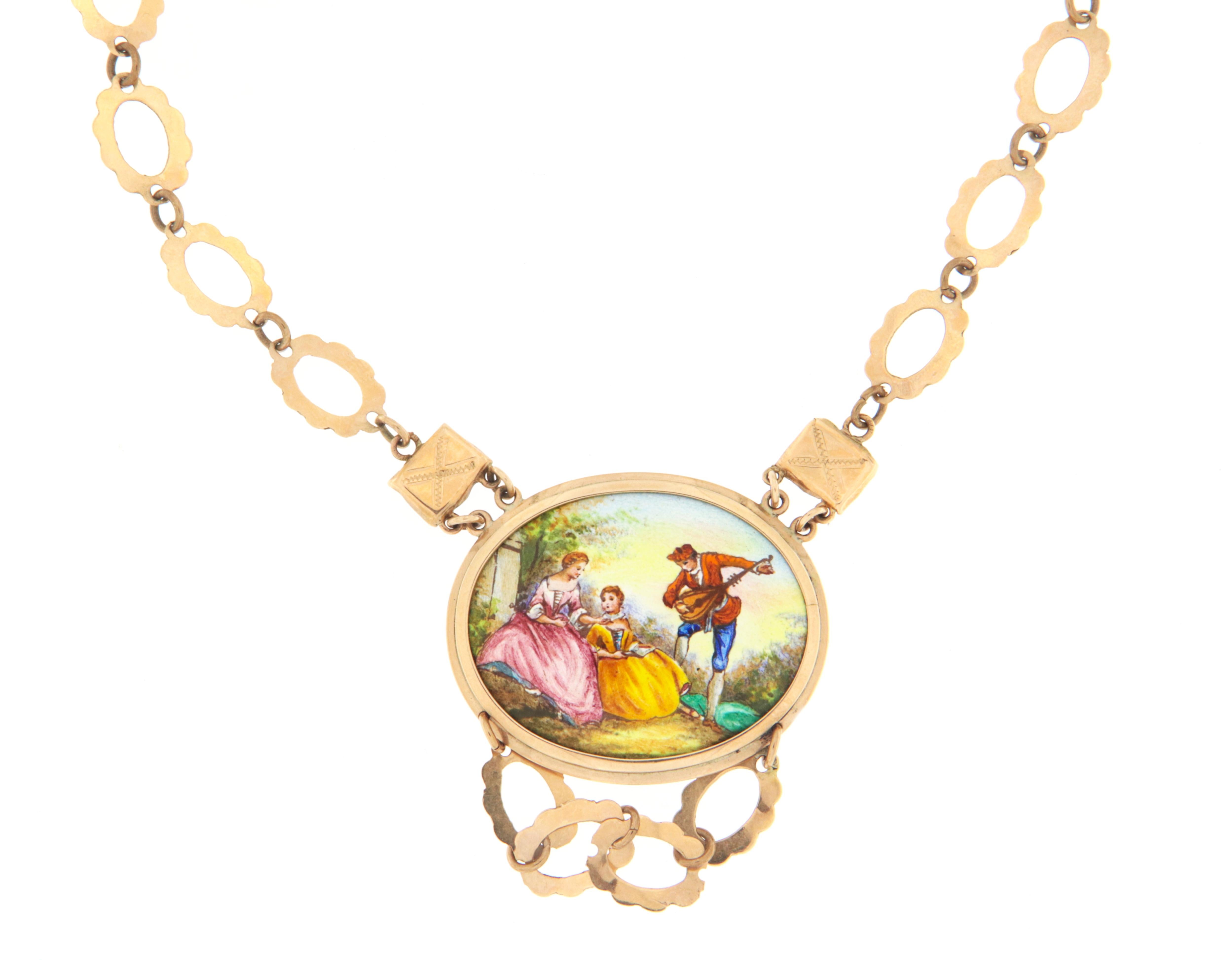 Victorian 14 Karat Yellow Gold Enamel Pendant Necklace For Sale at ...