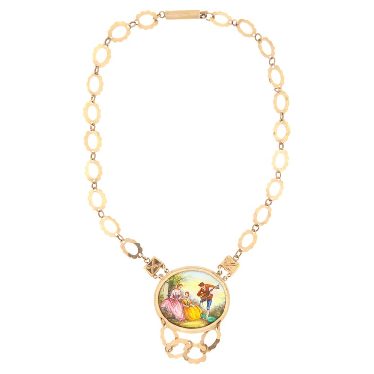 Victorian 14 Karat Yellow Gold Enamel Pendant Necklace For Sale at 1stDibs