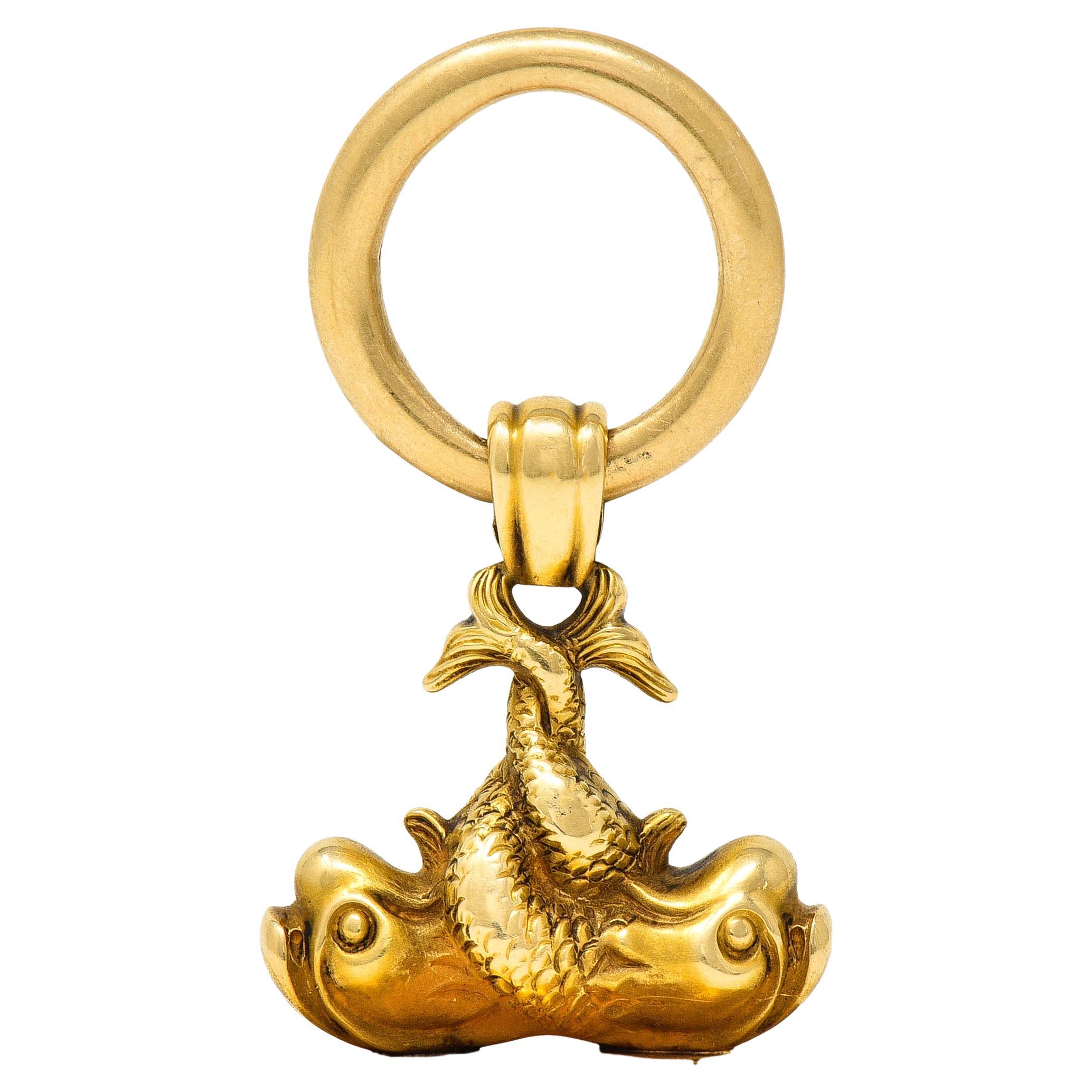 Victorian 14 Karat Yellow Gold Entwined Fish Antique Pisces Zodiac S ...