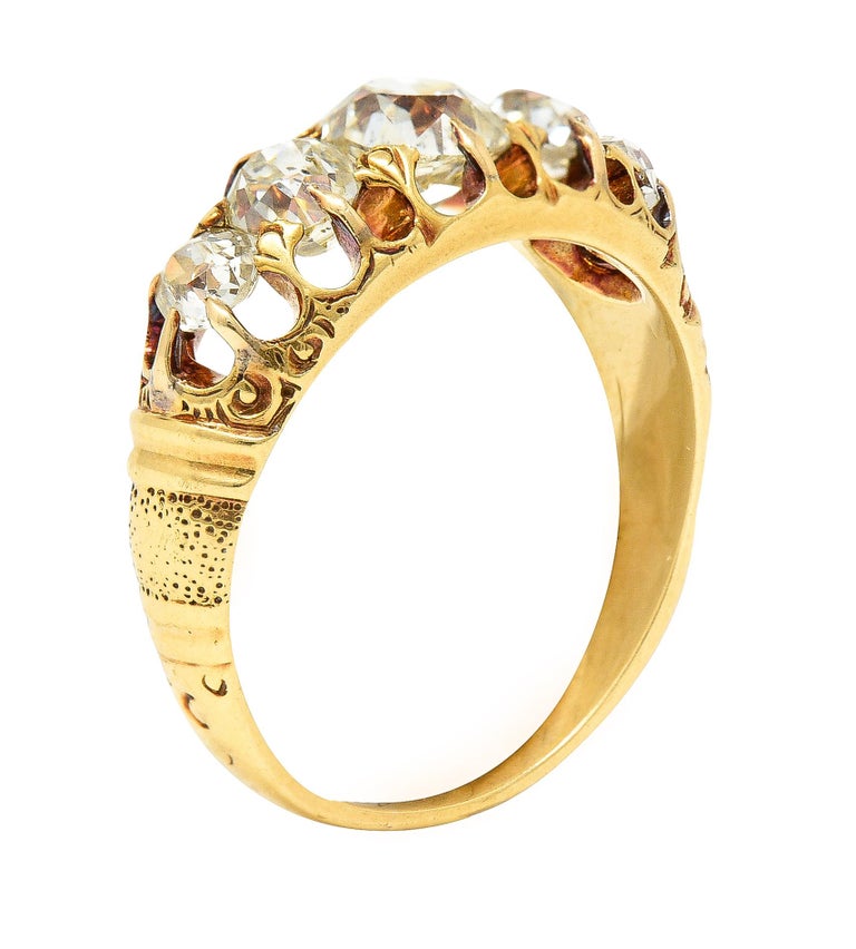 Victorian 1.40 Carats Old Mine Cut Diamond 18 Karat Yellow Gold Belcher ...