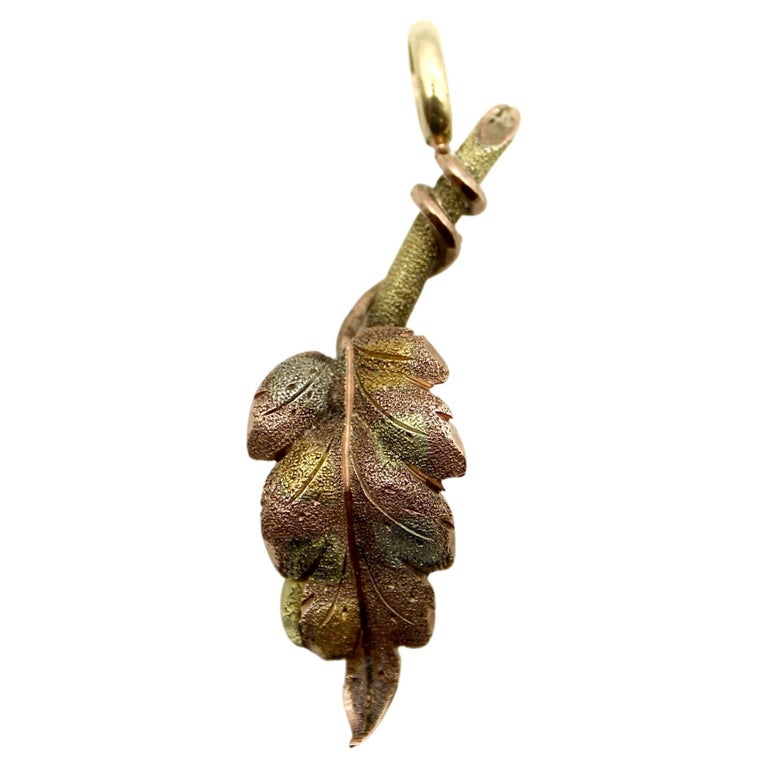 Victorian 14k Gold Autumn Leaf Pendant For Sale at 1stDibs