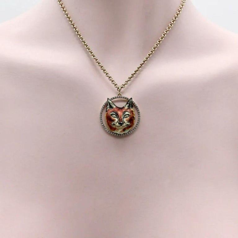 Victorian 14k Gold Enameled Fox Pendant with Diamond Halo Signature ...