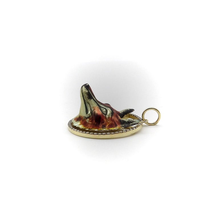 Victorian 14k Gold Enameled Fox Pendant with Diamond Halo Signature ...