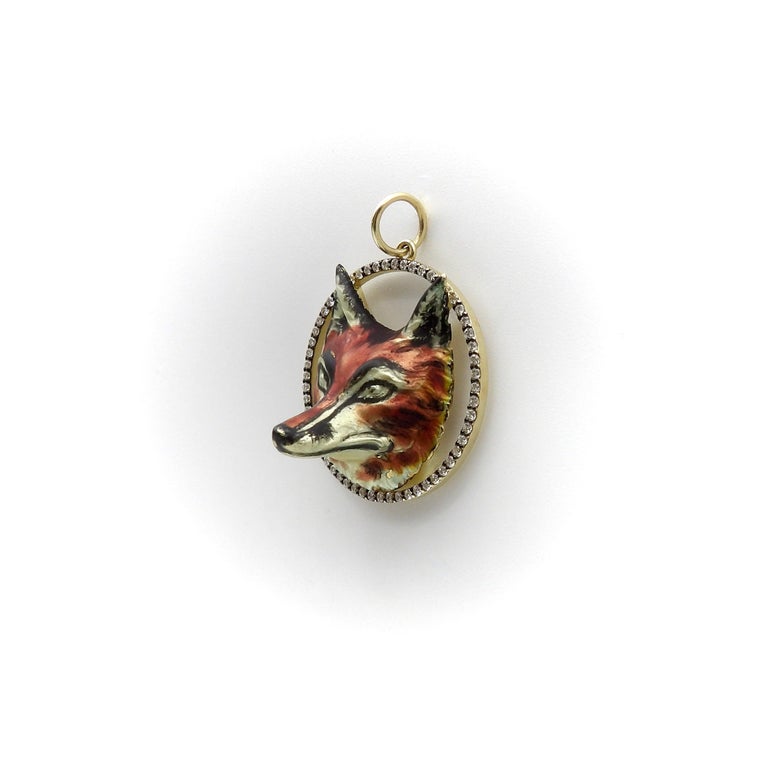 Victorian 14k Gold Enameled Fox Pendant with Diamond Halo Signature ...