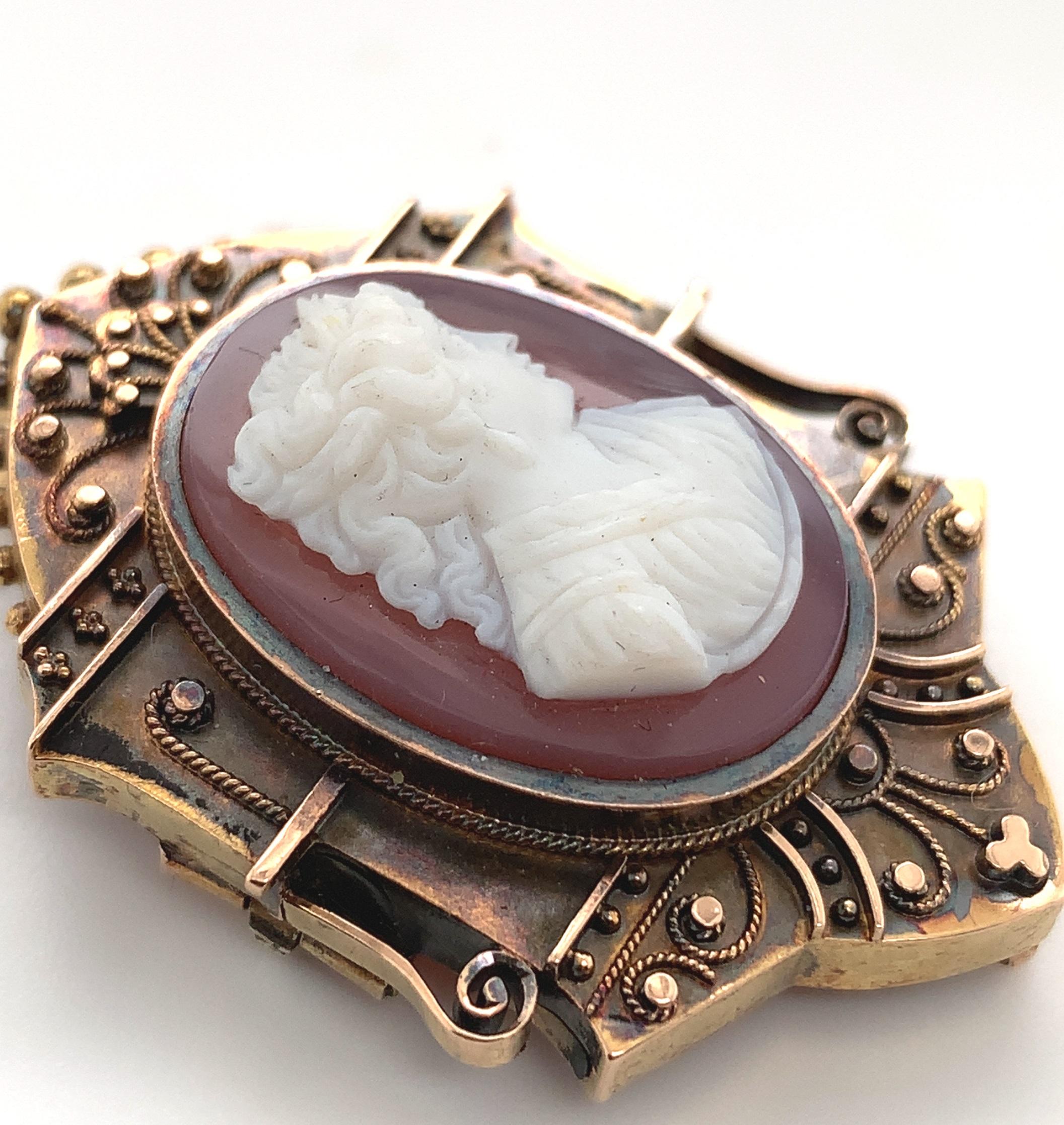 Victorian 14k Gold Hard Stone Cameo Pin For Sale at 1stDibs