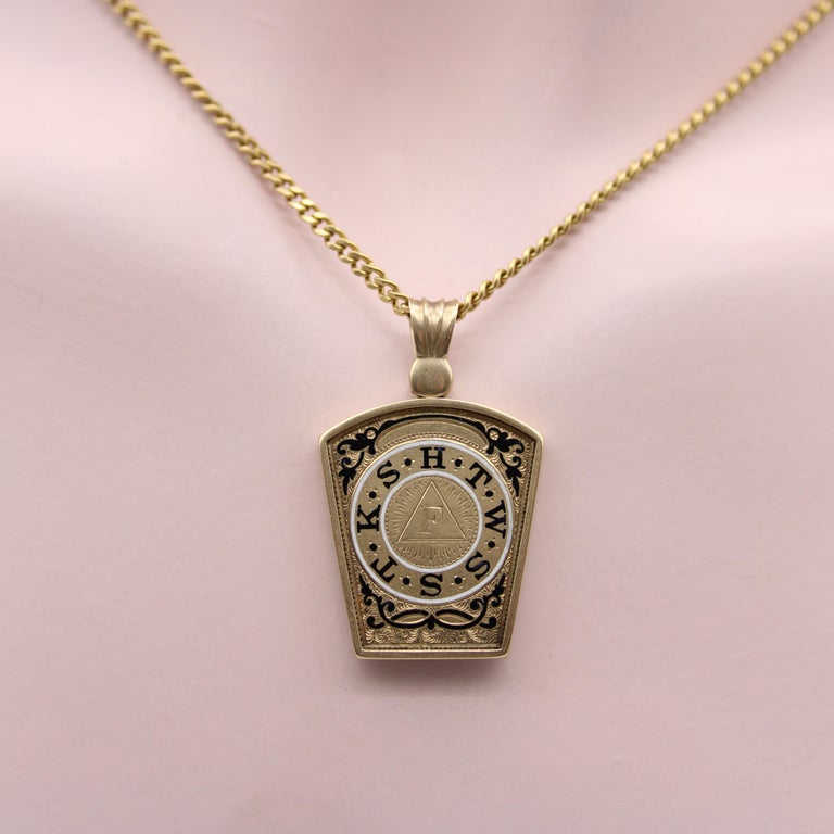 Victorian 14K Gold Masonic Royal Arch Pendant with Enamel and Engraving ...