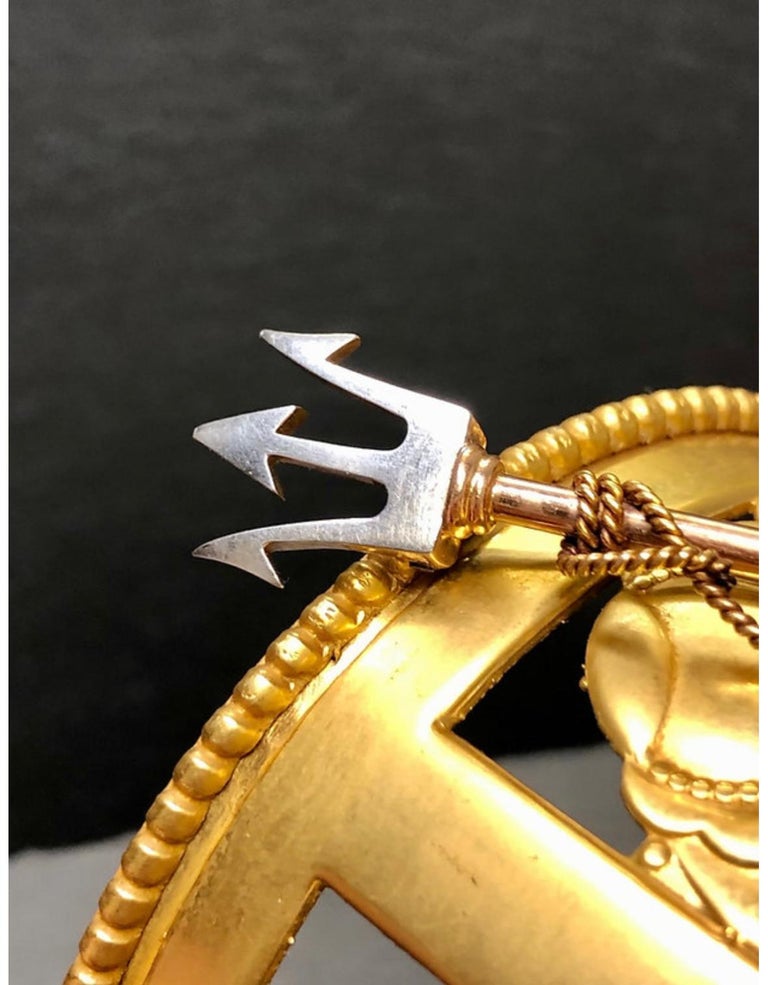 Victorian 14K Platinum Diamond Labradorite Nautical Trident Seashell ...