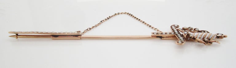 Victorian 14 Karat Rose Gold Seed Pearl and Enamel Sword Jabot Pin at ...