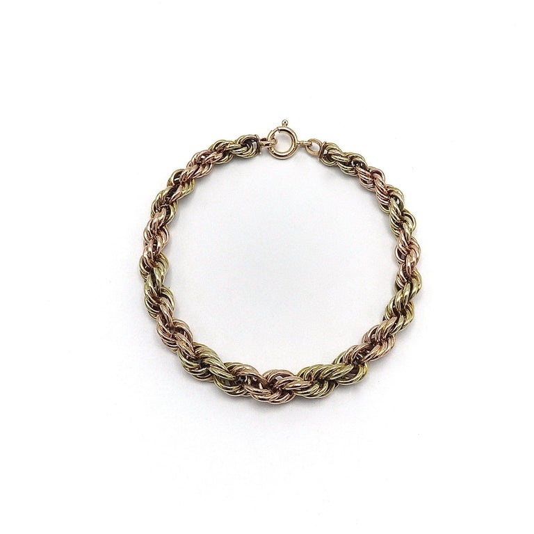 Victorian 14K Rose and Yellow Gold Graduated Rope Link Bracelet, circa ...