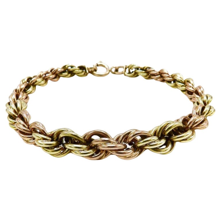 Victorian 14K Rose and Yellow Gold Graduated Rope Link Bracelet, circa ...
