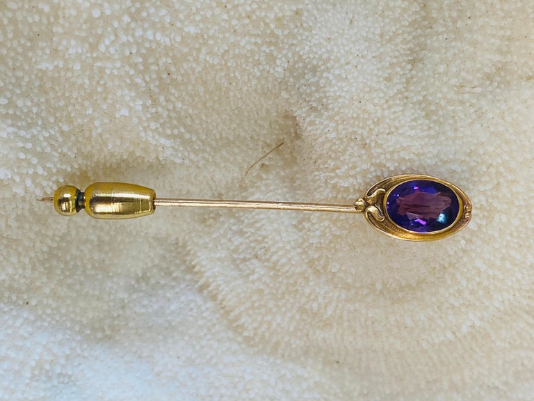 Victorian 14k Yellow Gold Amethyst Stick Pin at 1stDibs