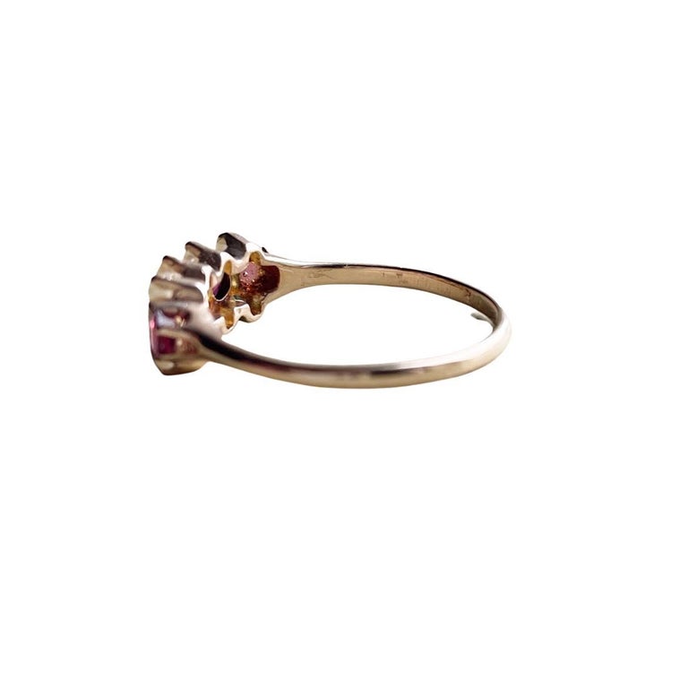 Victorian 14K Yellow Gold Five Stone Garnet and Seed Pearl Stackable ...
