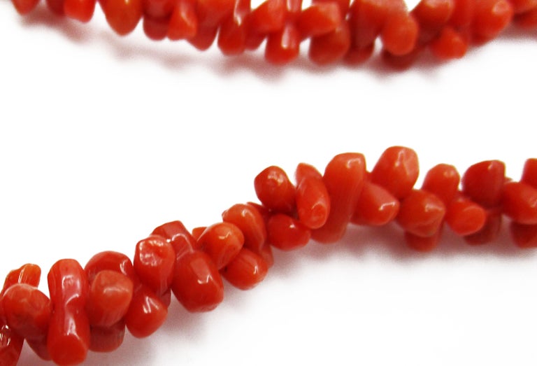 Victorian 14 Karat Yellow Gold Natural Red Coral Bead Strand For Sale ...
