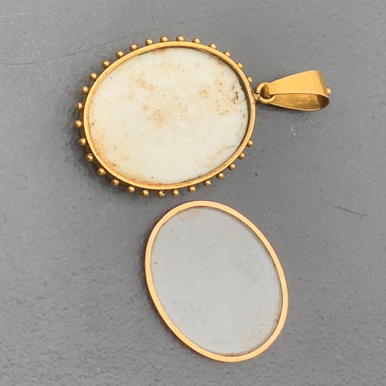 Victorian 14 Karat Gold Hand Painted Miniature Portrait Locket Pendant ...