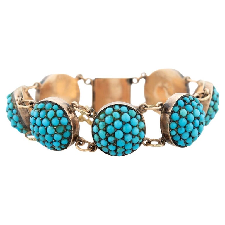 Victorian 14kt Pavé Turquoise Dome Link Bracelet at 1stDibs