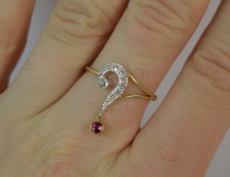 Victorian 15 Carat Gold Old Cut Diamond and Ruby Question Mark Ring at ...