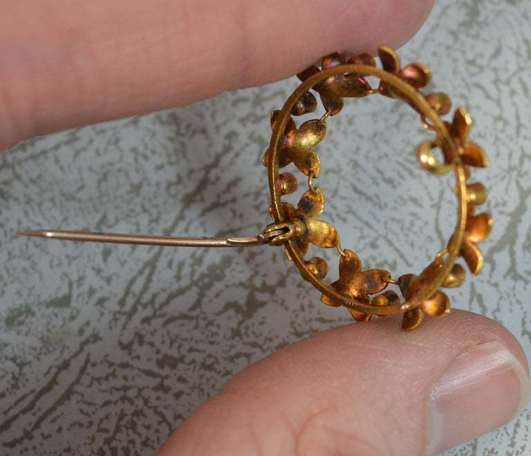 Victorian 15 Carat Gold Pearl Turquoise Flower Wreath Brooch at 1stDibs