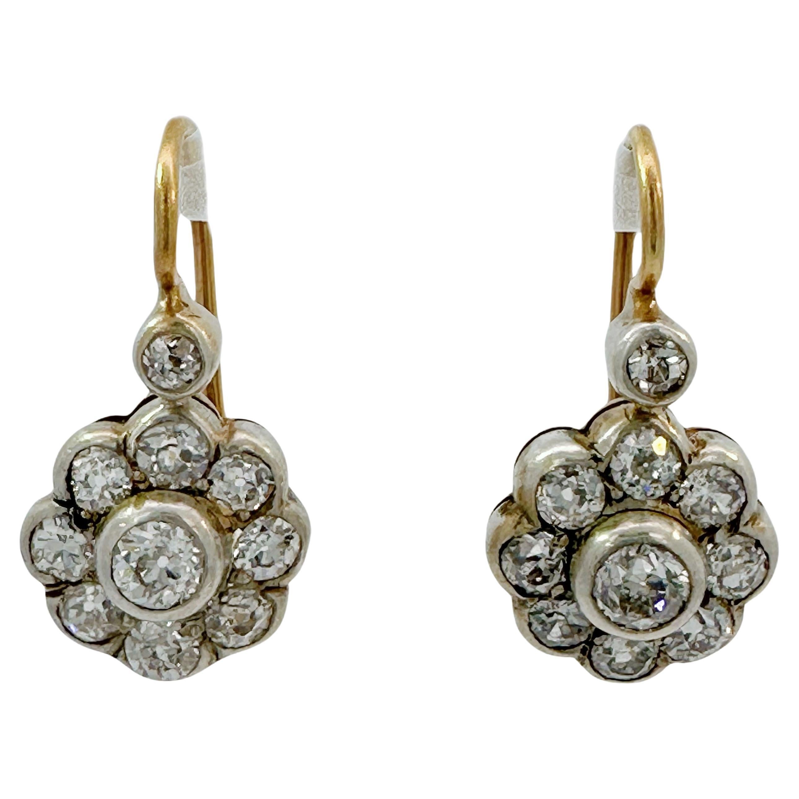 Late 19th C Old Cut Diamond Earrings 2.95 Carats - GIA For Sale at 1stDibs