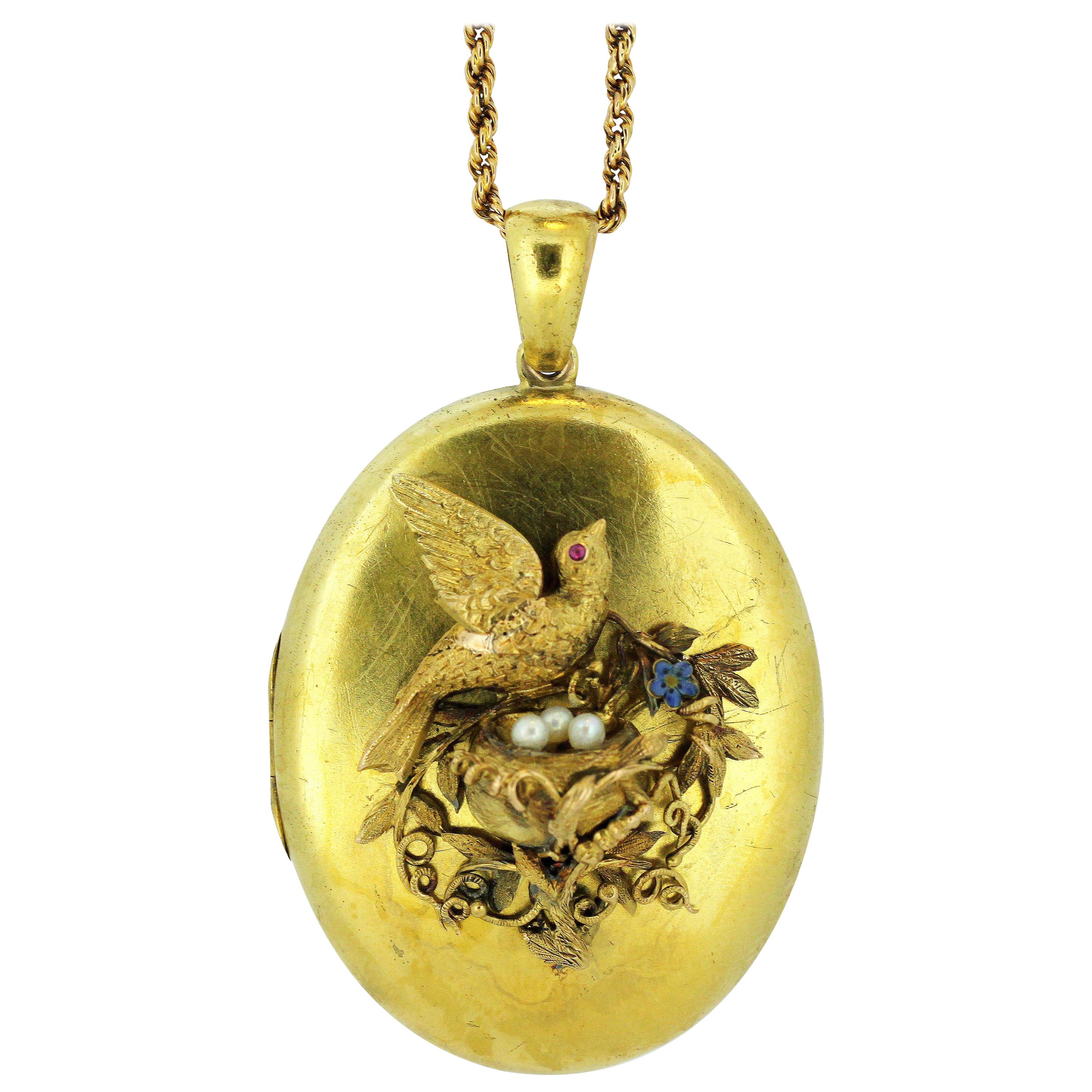 Antique Victorian Turquoise and Ruby Yellow Gold Locket 1860s at 1stDibs