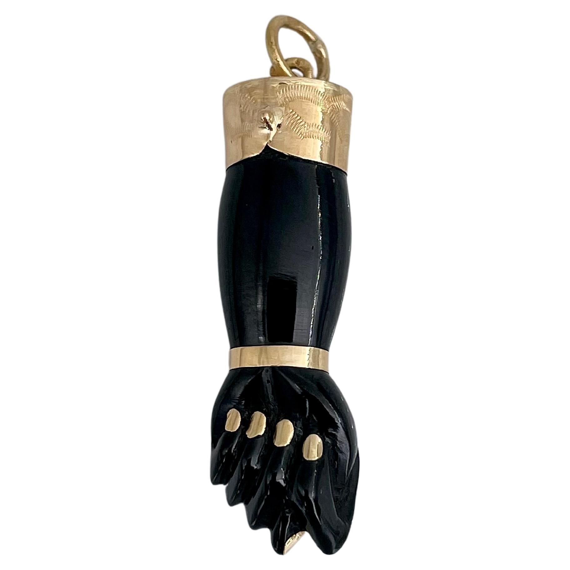 Victorian 15 Karat Gold Onyx Mano Figa Good Luck Amulet Pendant ...