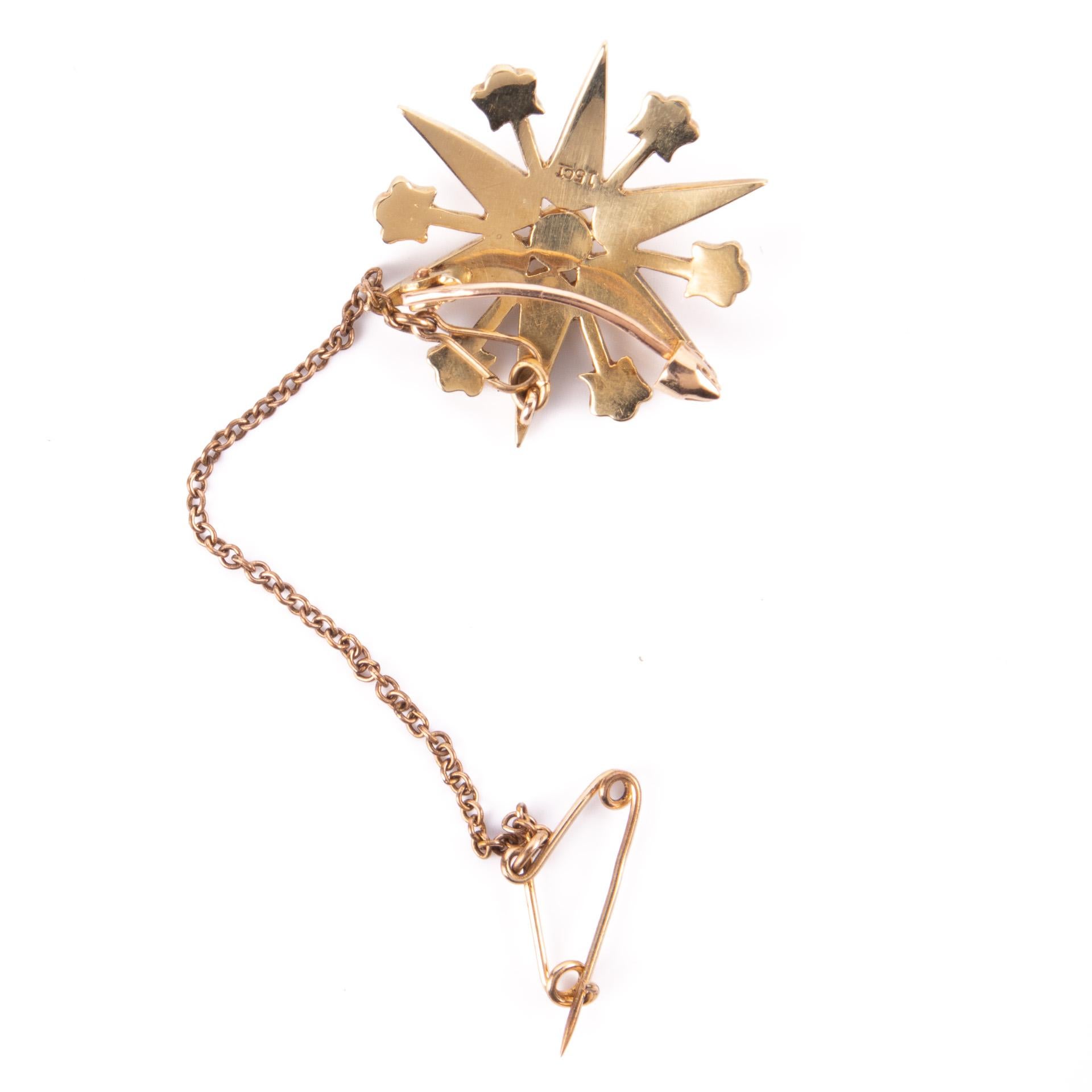 Victorian 15 kt. Gold Pearl Starbust Brooch For Sale at 1stDibs