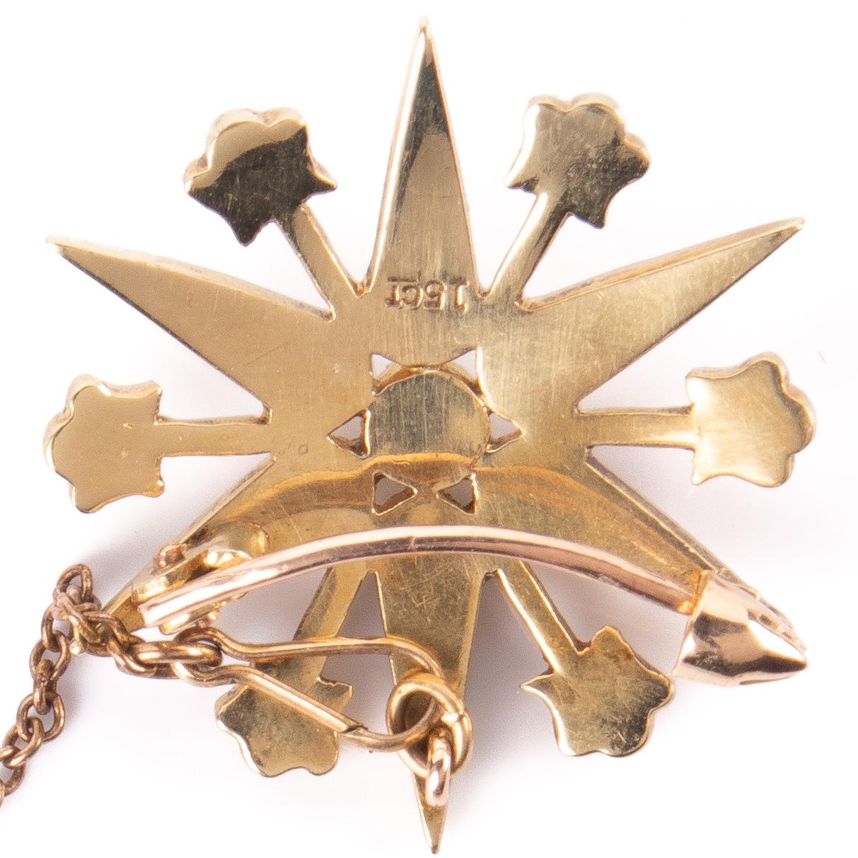 Victorian 15 kt. Gold Pearl Starbust Brooch For Sale at 1stDibs