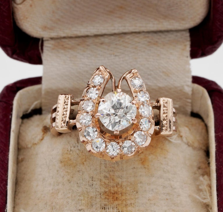 Victorian 1.55 Carat Diamond Horse Shoe Gold Ring For Sale at 1stDibs