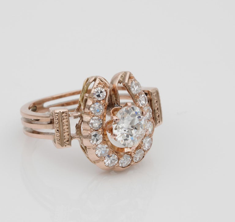 Victorian 1.55 Carat Diamond Horse Shoe Gold Ring For Sale at 1stDibs