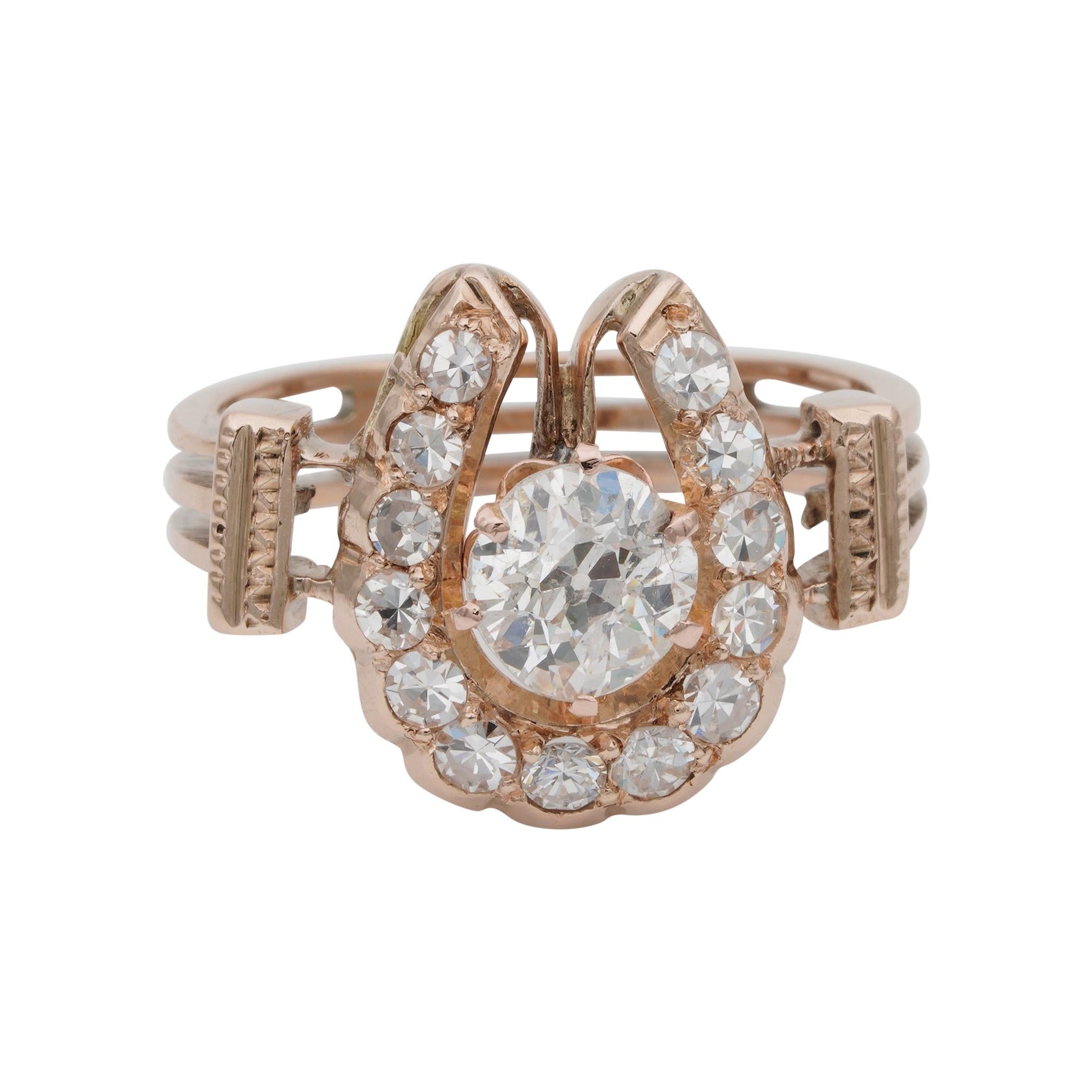 Victorian 1.55 Carat Diamond Horse Shoe Gold Ring For Sale at 1stDibs