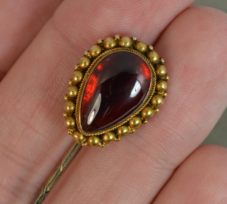 Victorian 15 Carat Gold and Foiled Back Garnet Cabochon Stick Tie Pin ...
