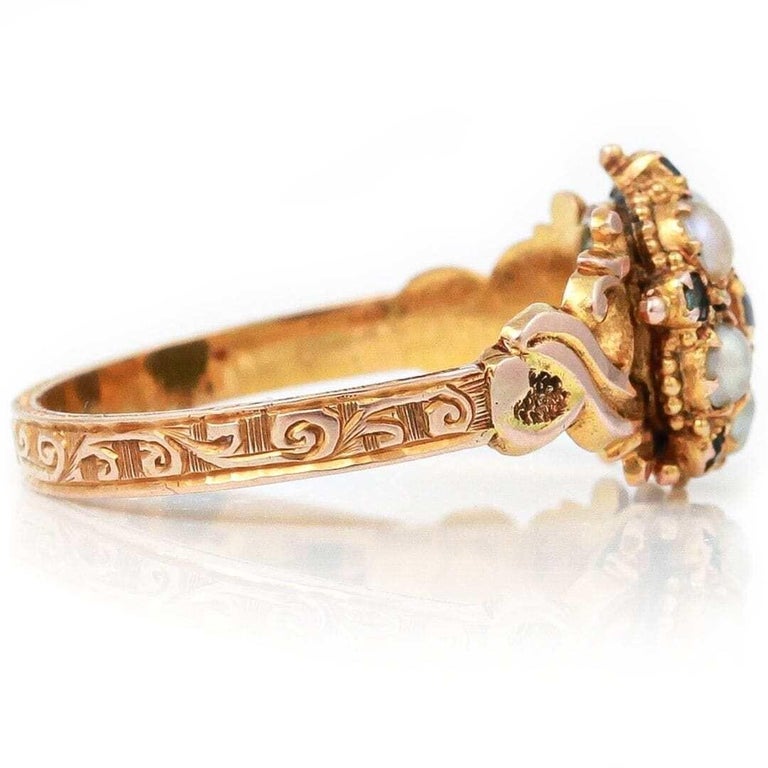 Victorian 15ct Gold Pink Sapphire, Pearl and Green Beryl Cluster Ring ...
