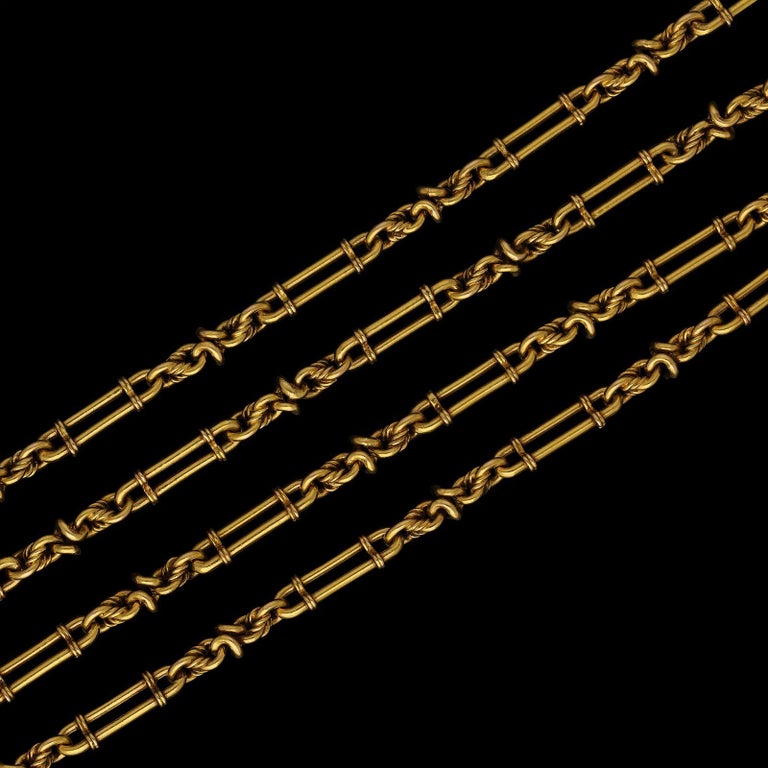 Victorian 15 Carat Yellow Gold Long Chain Fancy Link Necklace, circa ...