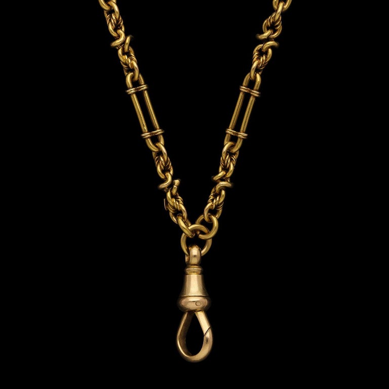Victorian 15 Carat Yellow Gold Long Chain Fancy Link Necklace, circa ...