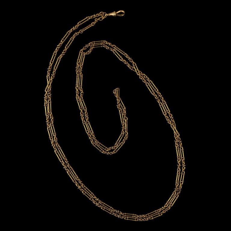 Victorian 15 Carat Yellow Gold Long Chain Fancy Link Necklace, circa ...