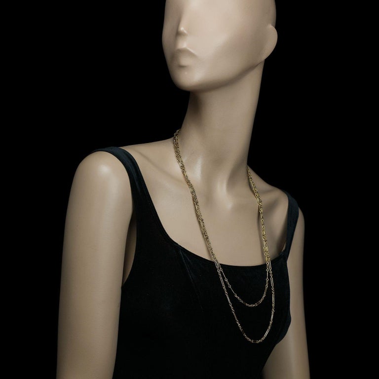 Victorian 15 Carat Yellow Gold Long Chain Fancy Link Necklace, circa ...