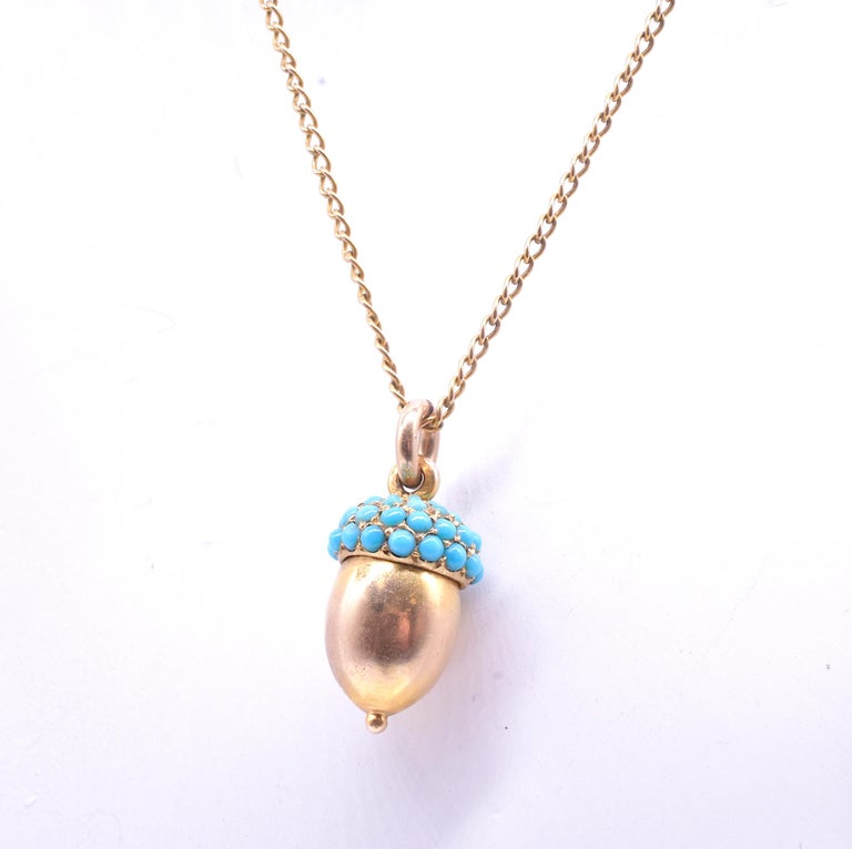 Victorian 15 Karat Chain with Acorn and Turquoise Charm, circa 1880 at ...