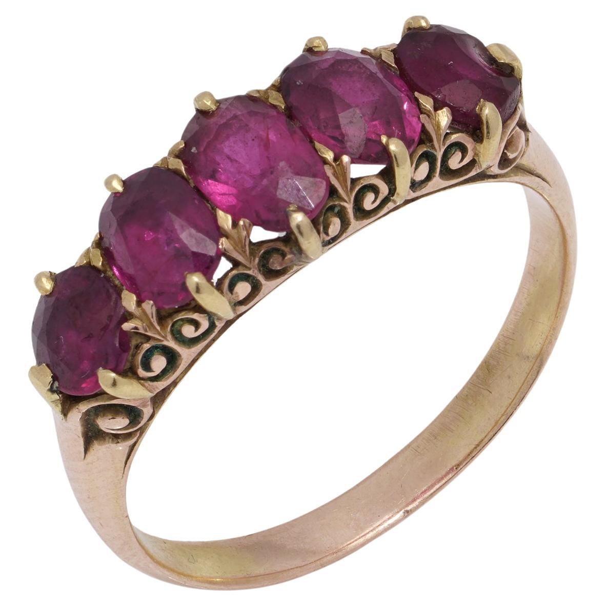 Victorian 15kt Pink Gold Five - stone ruby ring For Sale at 1stDibs