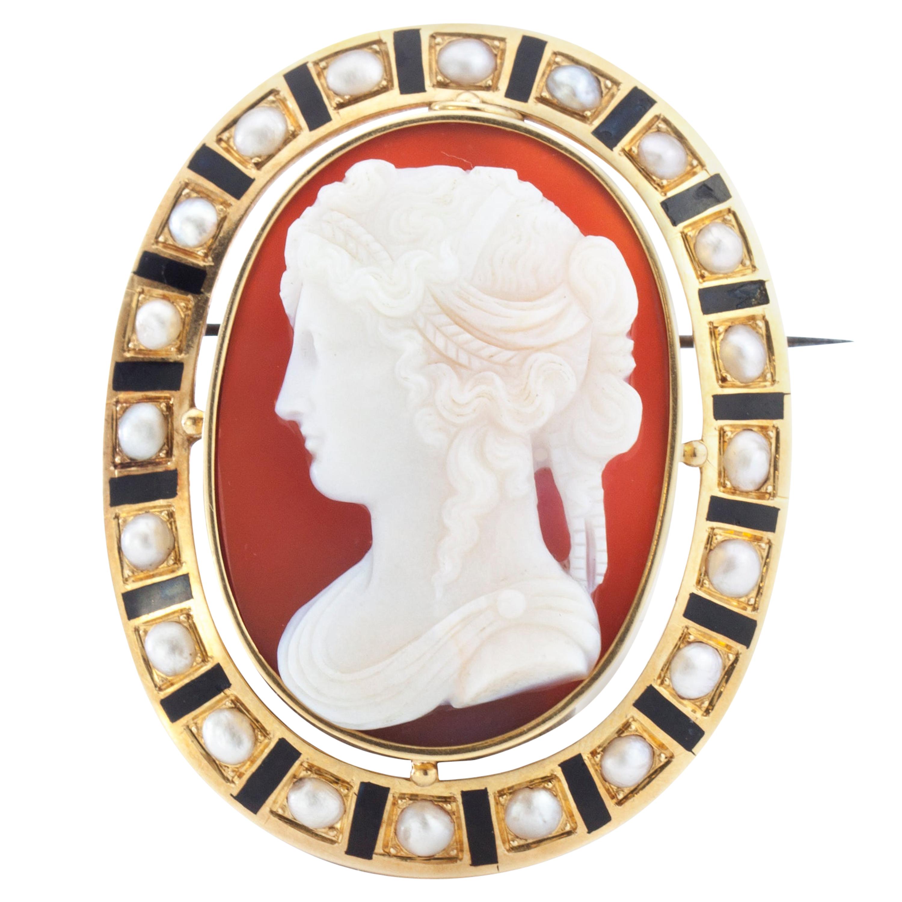 Antique Victorian 15 Carat Gold Cameo Brooch, circa 1880 at 1stDibs