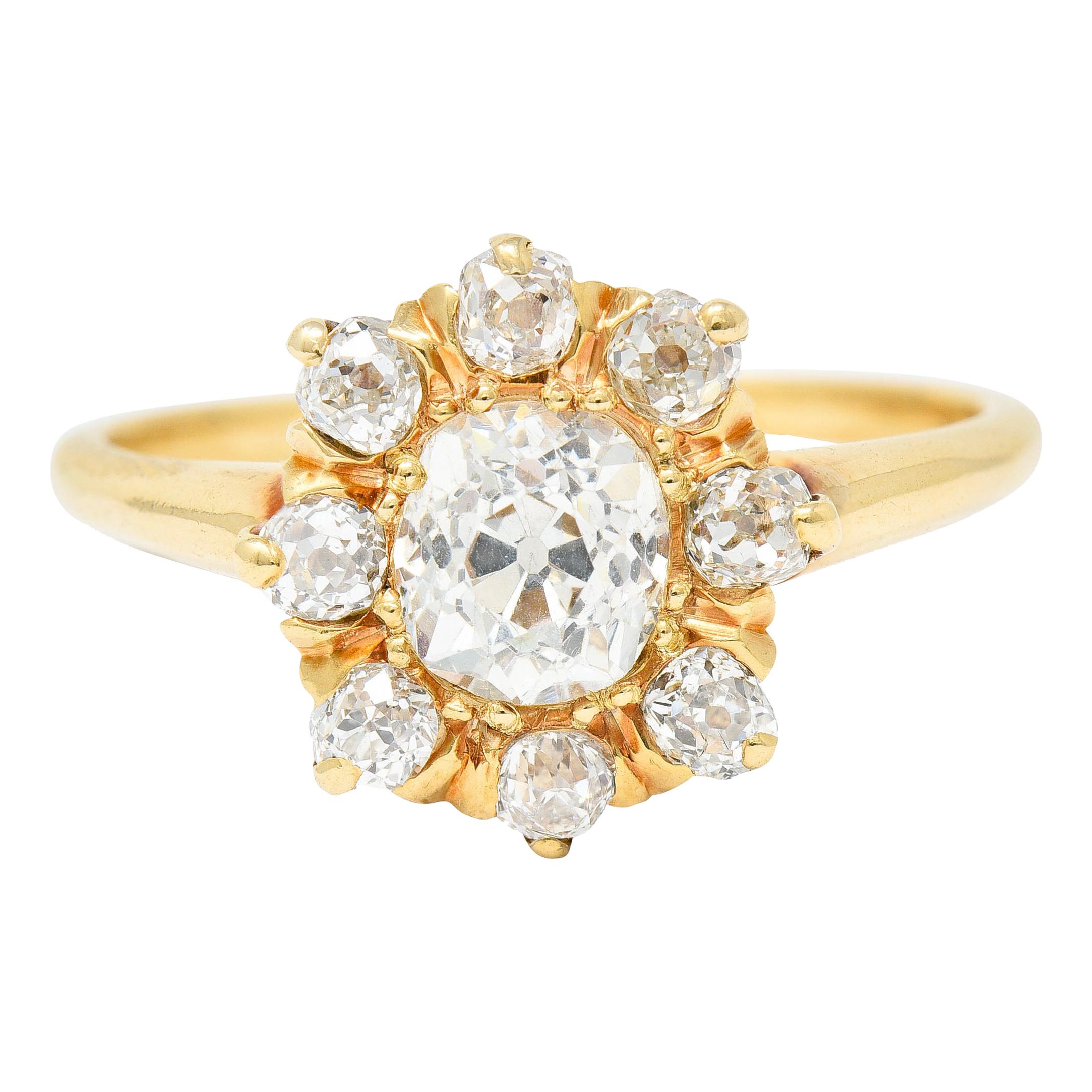 Victorian circa 1860 2.60 Carat Old Mine Cut Diamond Rare Cluster Ring For Sale at 1stDibs