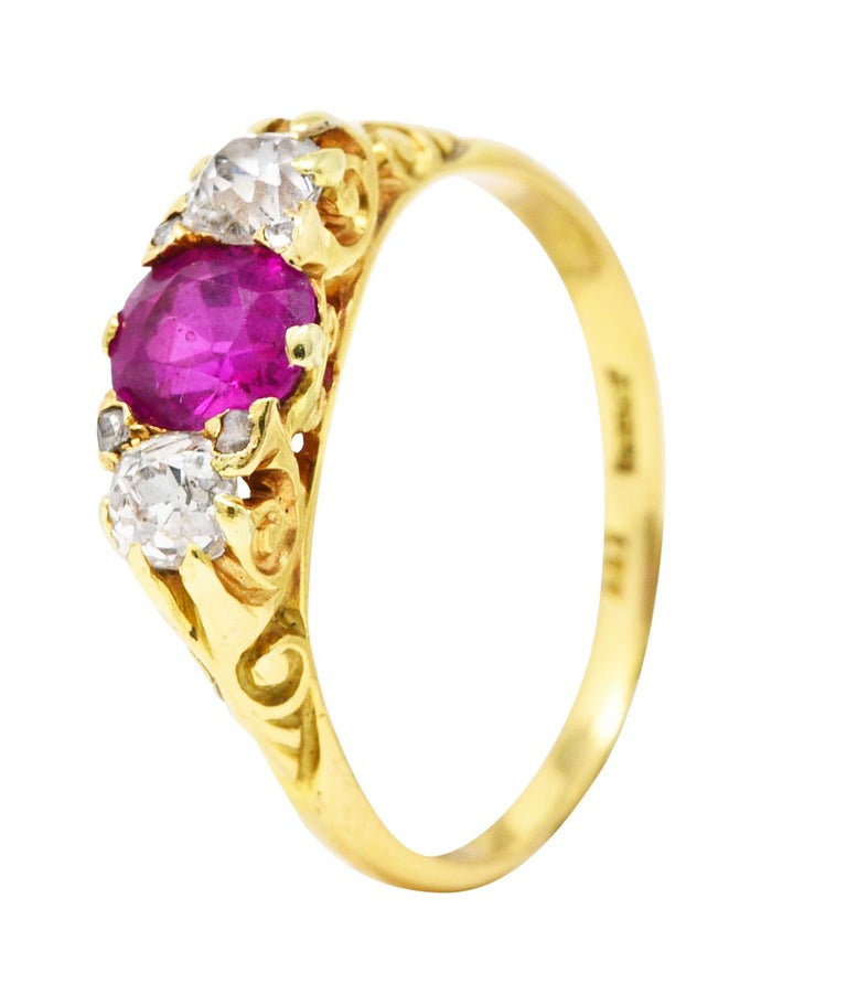 Victorian 1.64 Carats Ruby Old Mine Cut Diamond 18 Karat Yellow Gold ...