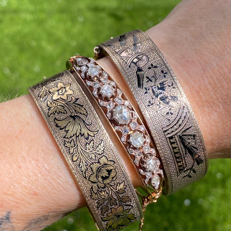 Victorian 1.68 Carat Diamond 18K Bangle Bracelet For Sale at 1stDibs