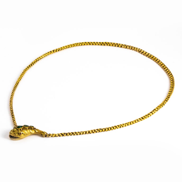 Victorian 18 Carat Gold Emerald and Ruby Snake Necklace at 1stDibs
