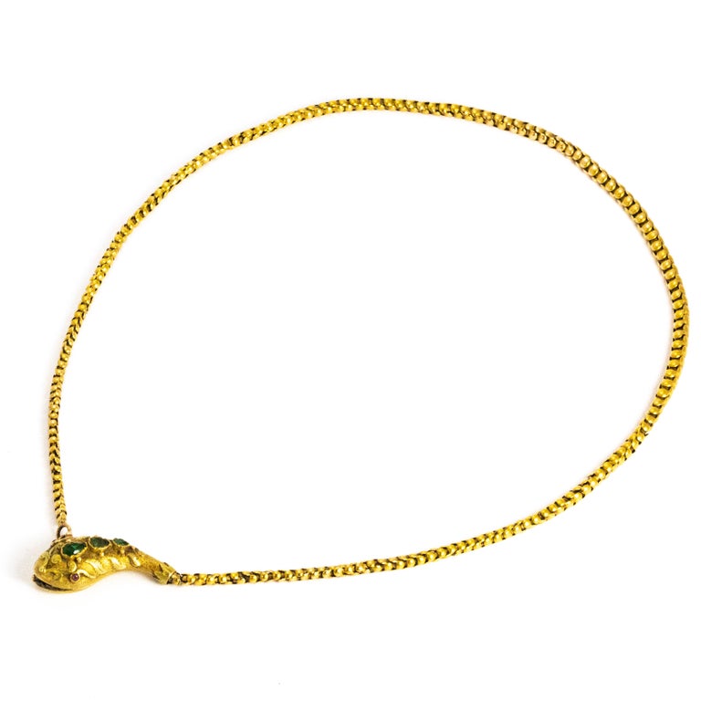 Victorian 18 Carat Gold Emerald and Ruby Snake Necklace at 1stDibs