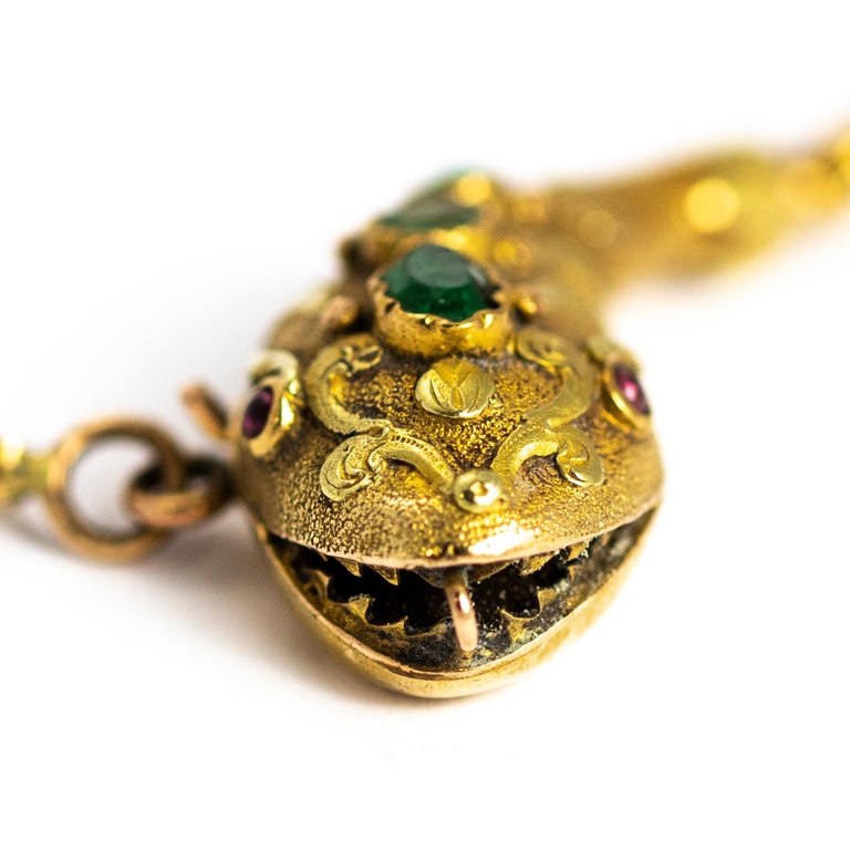 Victorian 18 Carat Gold Emerald and Ruby Snake Necklace at 1stDibs
